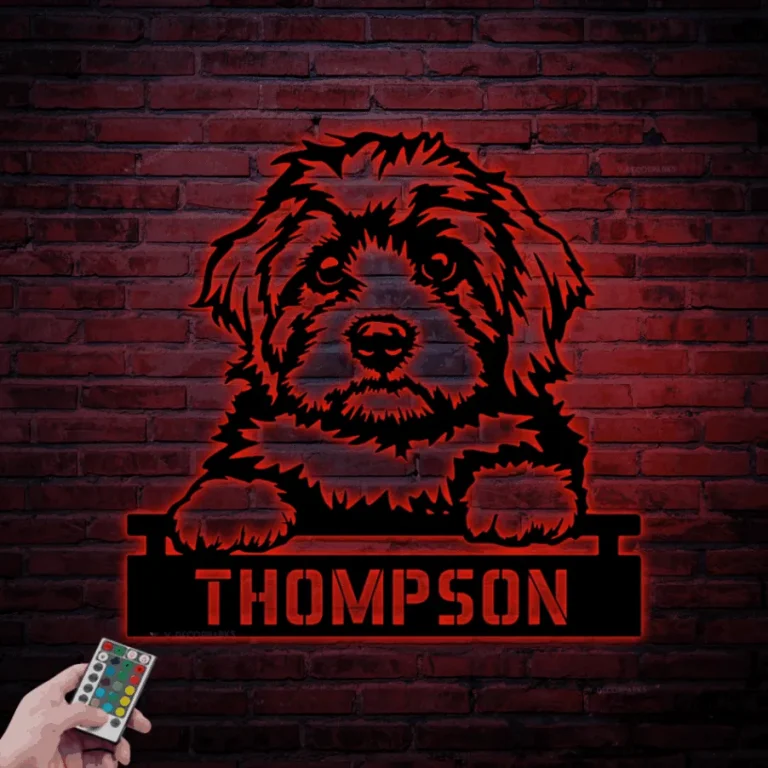 Custom Peeking Cavapoo Metal Sign Led Lights, Personalized Cavoodle Dog ...