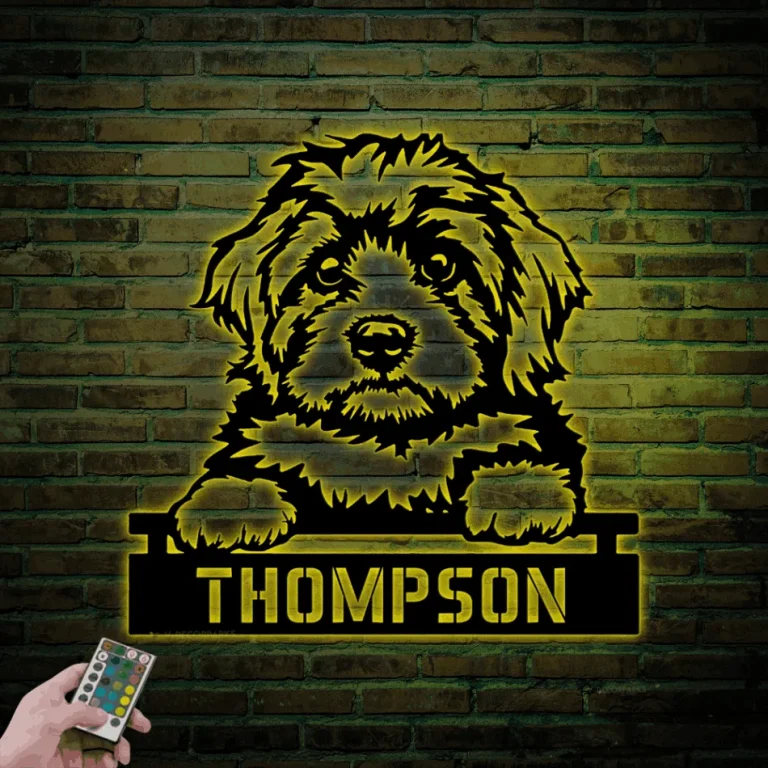 Custom Peeking Cavapoo Metal Sign Led Lights, Personalized Cavoodle Dog ...