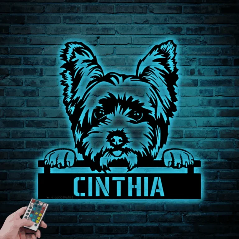 Custom Peeking Yorkshire Terrier Metal Sign Led Lights, Personalized ...