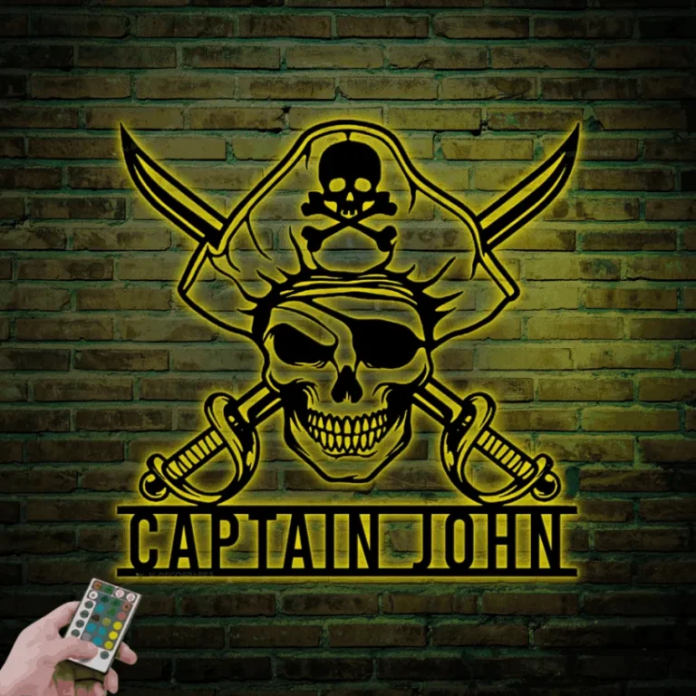 Custom Pirate Skull Metal Sign Led Lights, Personalized Pirate Ship ...