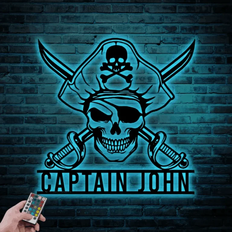 Custom Pirate Skull Metal Sign Led Lights, Personalized Pirate Ship ...