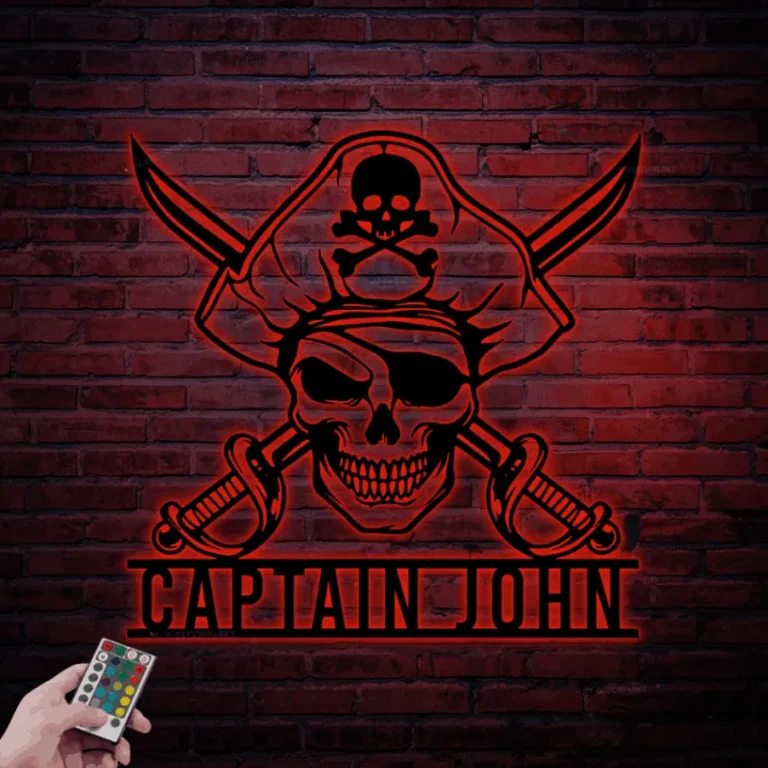 Custom Pirate Skull Metal Sign Led Lights, Personalized Pirate Ship ...