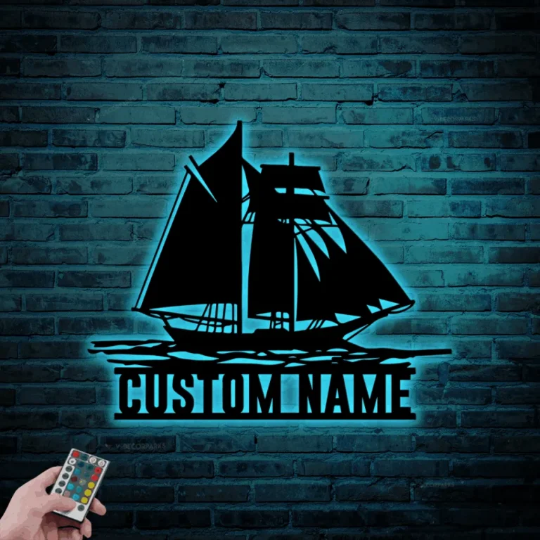 Custom Sailing Schooner Topsail Metal Sign Led Lights, Personalized ...