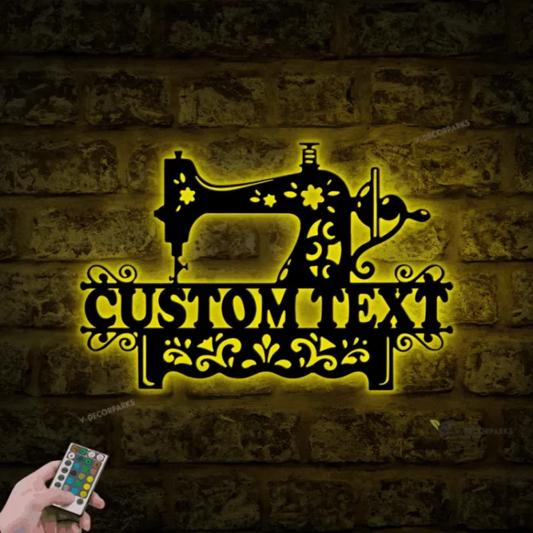 Custom Sewing Machine Metal Wall Art Led Light, Personalized Sew ...