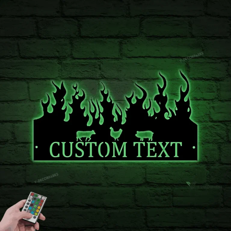 Custom Smokehouse Bbq Metal Sign With Led Lights, Metal Barbeque Sign ...