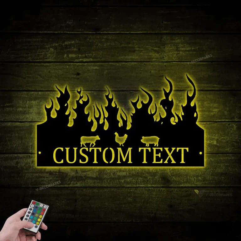 Custom Smokehouse Bbq Metal Sign With Led Lights, Metal Barbeque Sign ...
