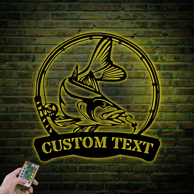 Custom Snook Fishing Metal Sign Led Lights, Personalized Fisher Name ...