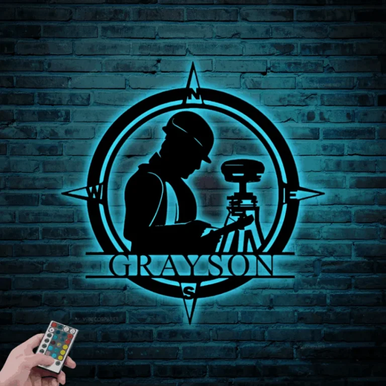 Custom Surveyor Engineer Metal Sign Led Lights, Personalized Geodetic ...