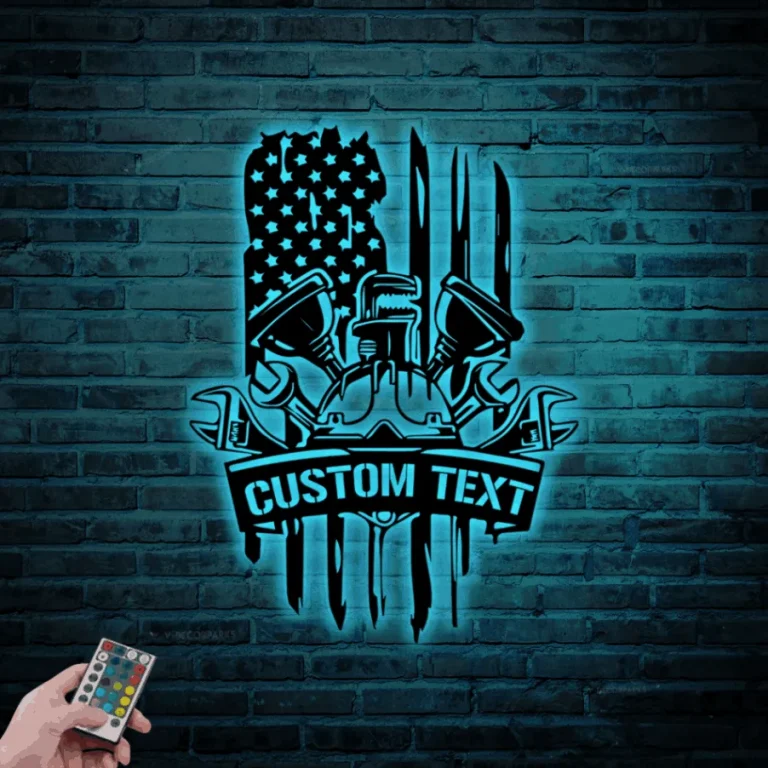 Custom Us Flag Plumbing Tool Metal Sign Led Lights, Personalized ...