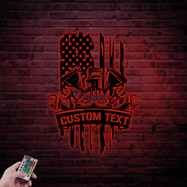 Custom Us Flag Plumbing Tool Metal Sign Led Lights, Personalized ...