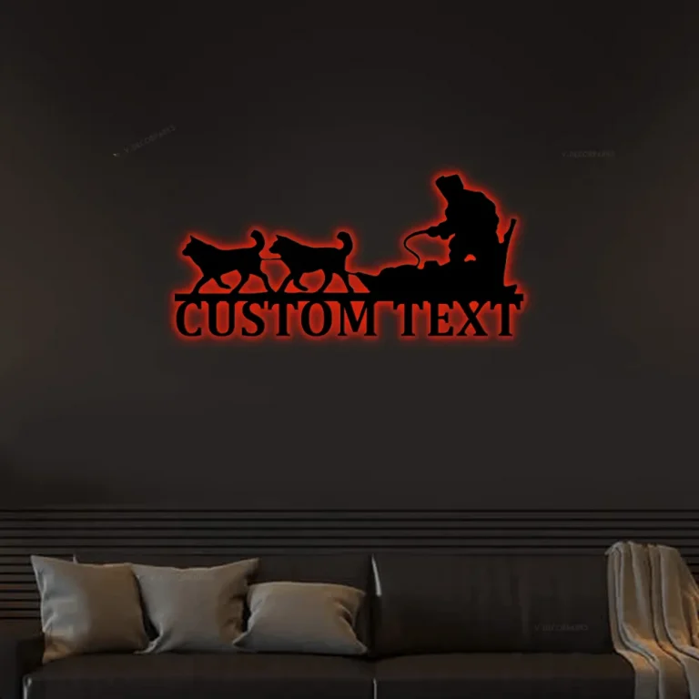 Customizable Metal Dog Sledding With Led Lights Sign, Metal Husky Sign ...