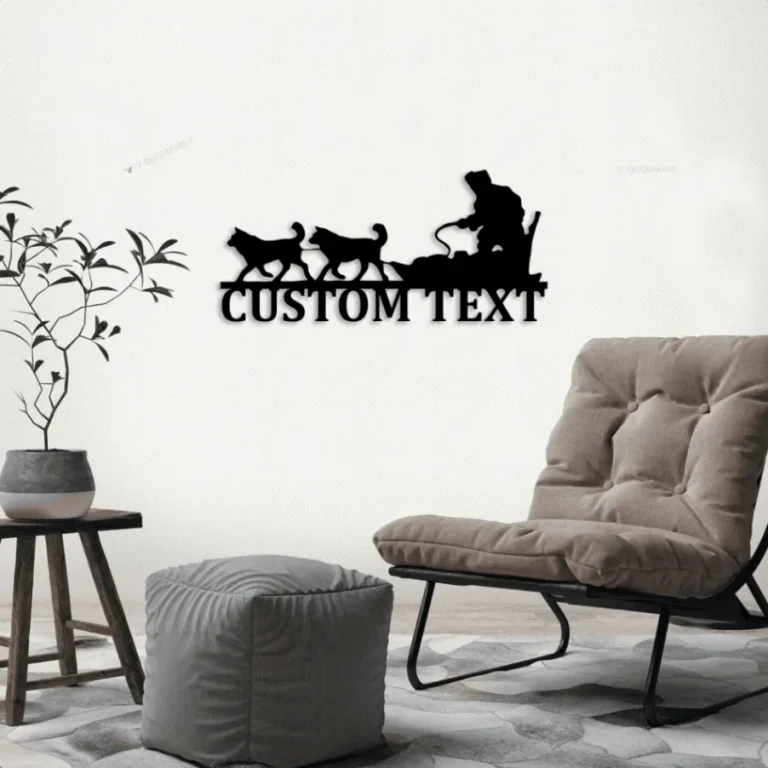Customizable Metal Dog Sledding With Led Lights Sign, Metal Husky Sign ...