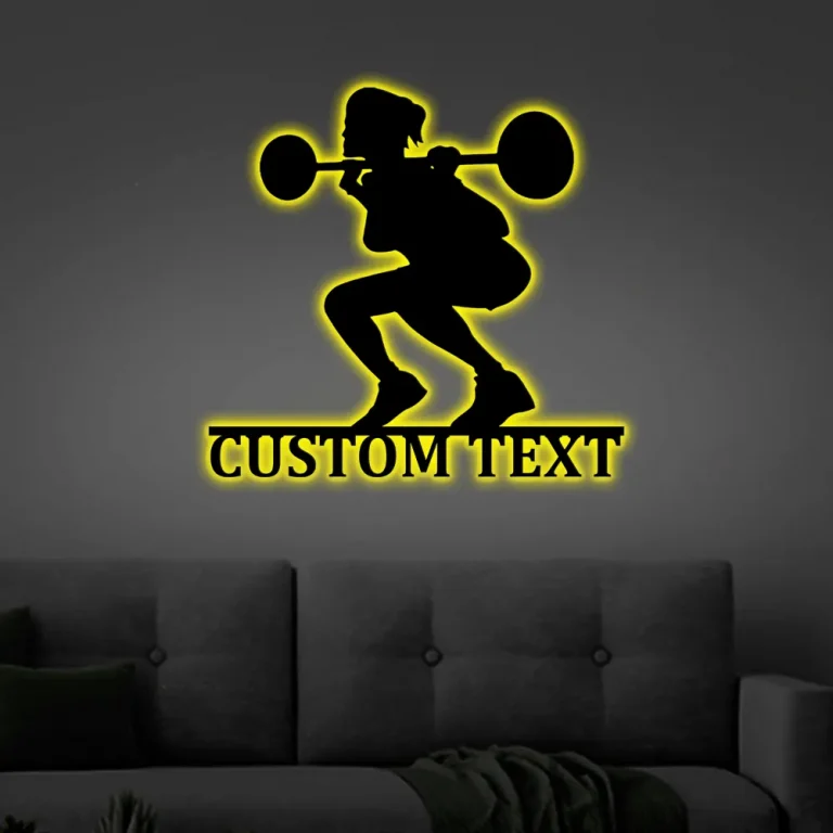 Customizable Metal Female Weightlifter With Led Lights Sign ...