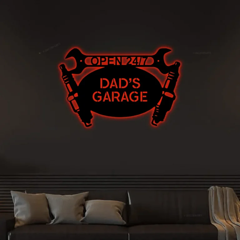 Dads Garage Sign Led Lights, Custom Monogram Steel Garage Tool Sign ...