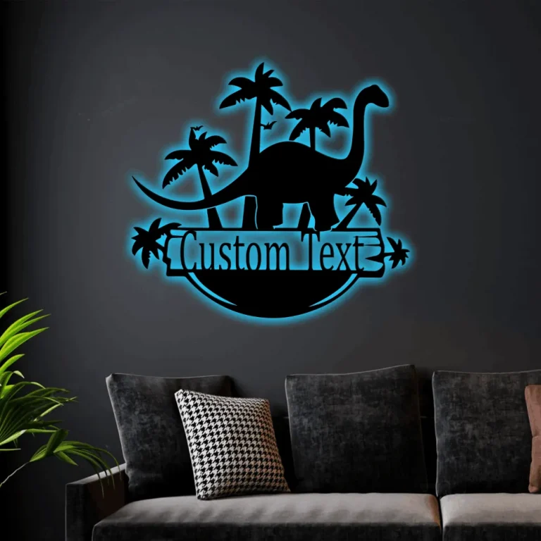 Dinosaur Personalized Led Lights, Metal Sign, Bedroom Wall Art, Nursery ...