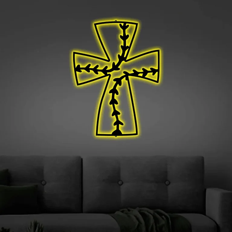 Faith Baseball Led Lights Sign Monogram Steel Sign, Softball Cross Wall ...