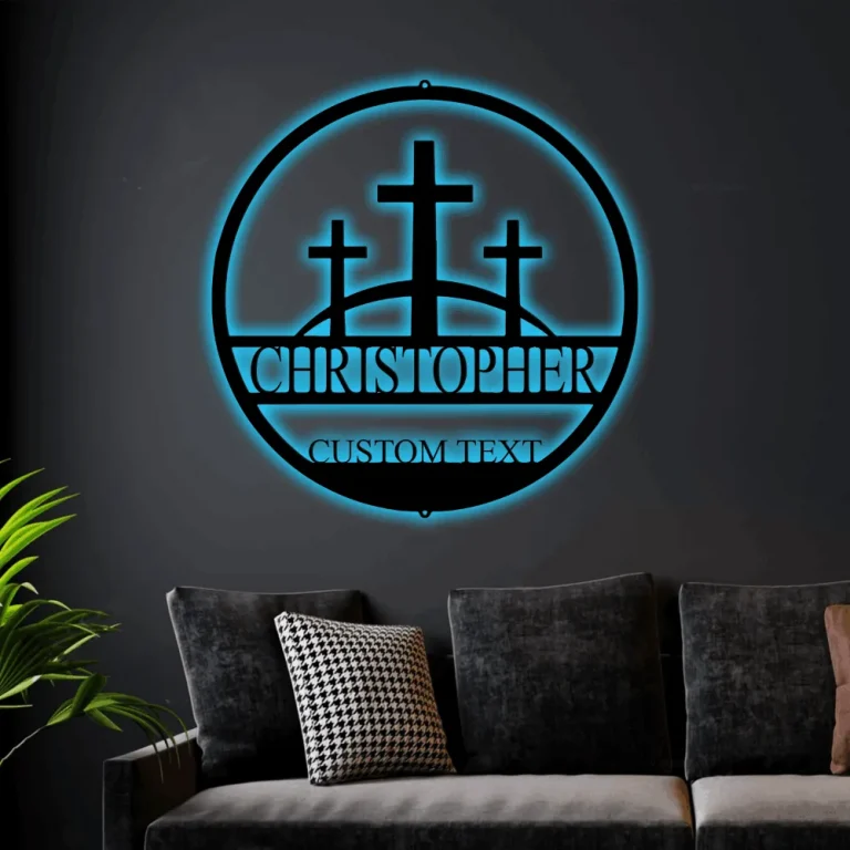 Faith Cross With Led Lights Sign Monogram Steel Sign, Christian Church ...