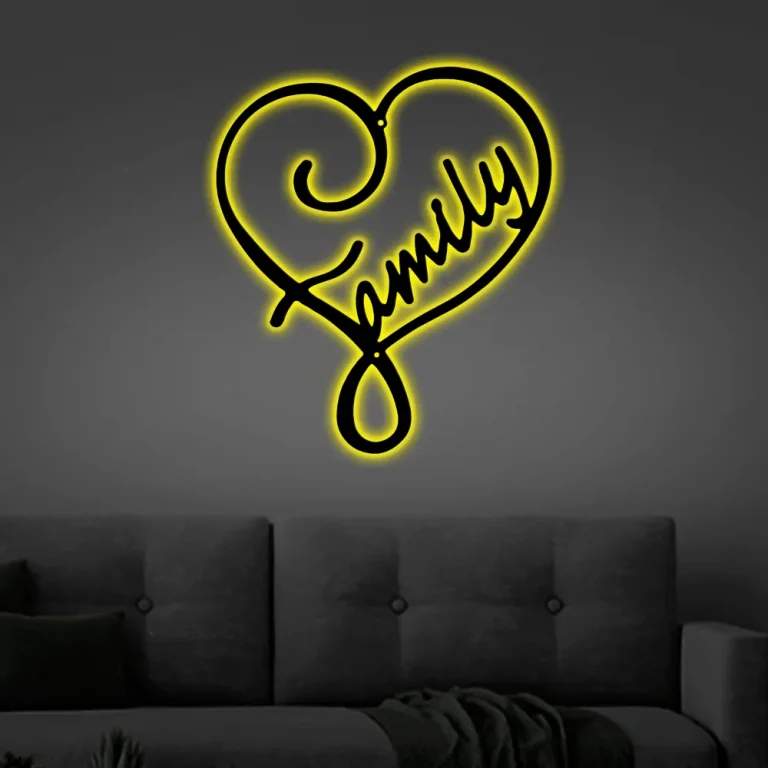 Family Love Steel Sign With Led Lights, Personalized Family Name Steel ...