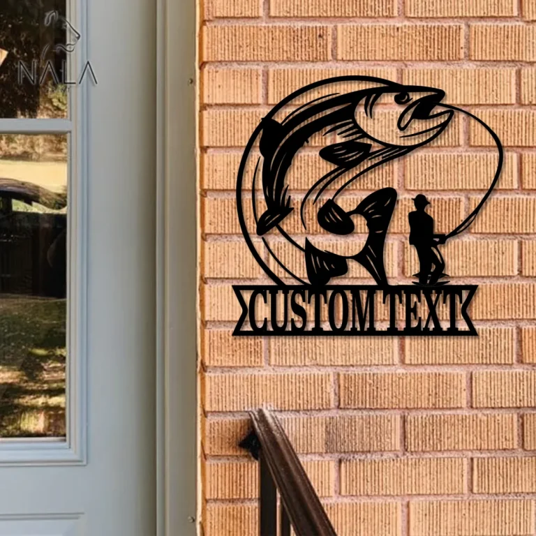 Personalized Catching Giant Fish Metal Wall Art, Fishing Front Porch ...