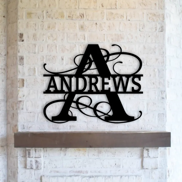 Flourish Custom Name Metal Sign Personalized Monogram Wall Metal Art ...