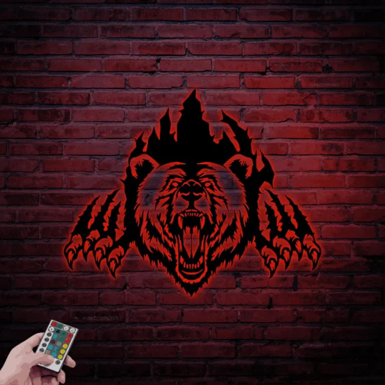 Grizzly Bear Claws Scratch Metal Sign Led Lights, Angry Bear Name Sign ...