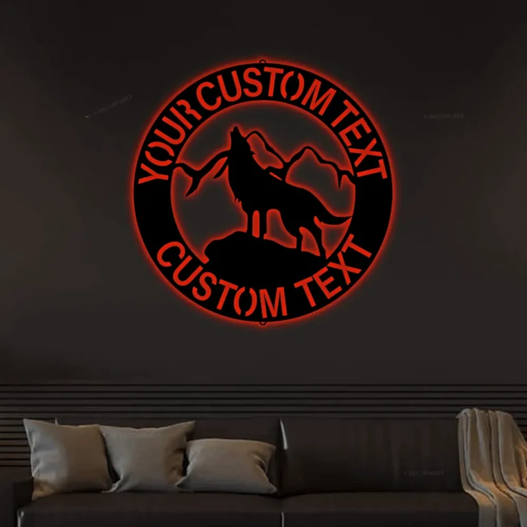 Howling Wolf Led Lights Sign Monogram Steel Sign, Personalized Howling ...