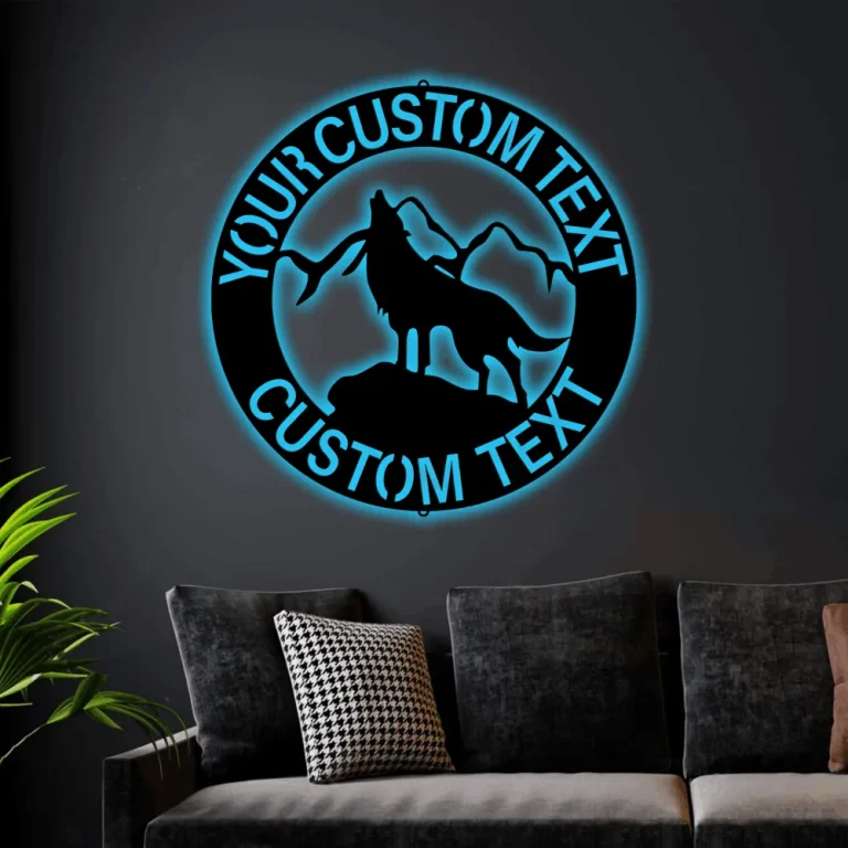 Howling Wolf Led Lights Sign Monogram Steel Sign, Personalized Howling ...