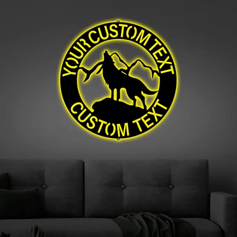 Howling Wolf Led Lights Sign Monogram Steel Sign, Personalized Howling ...