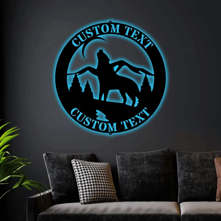 Howling Wolf Led Lights Sign Monogram Wall Art Personalized Howling ...