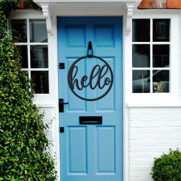 Hello Round Sign Cut Metal, Metal Art Wall Decor, Cut Wall Hanging ...