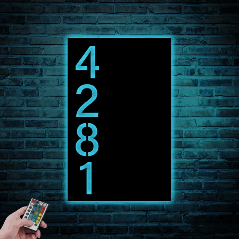 Home Address Sign With Planter Led Lights, House Numbers Sign Floral ...