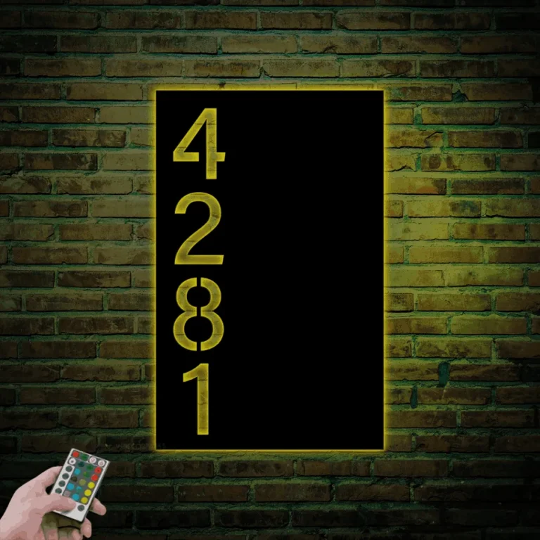 Home Address Sign With Planter Led Lights, House Numbers Sign Floral ...