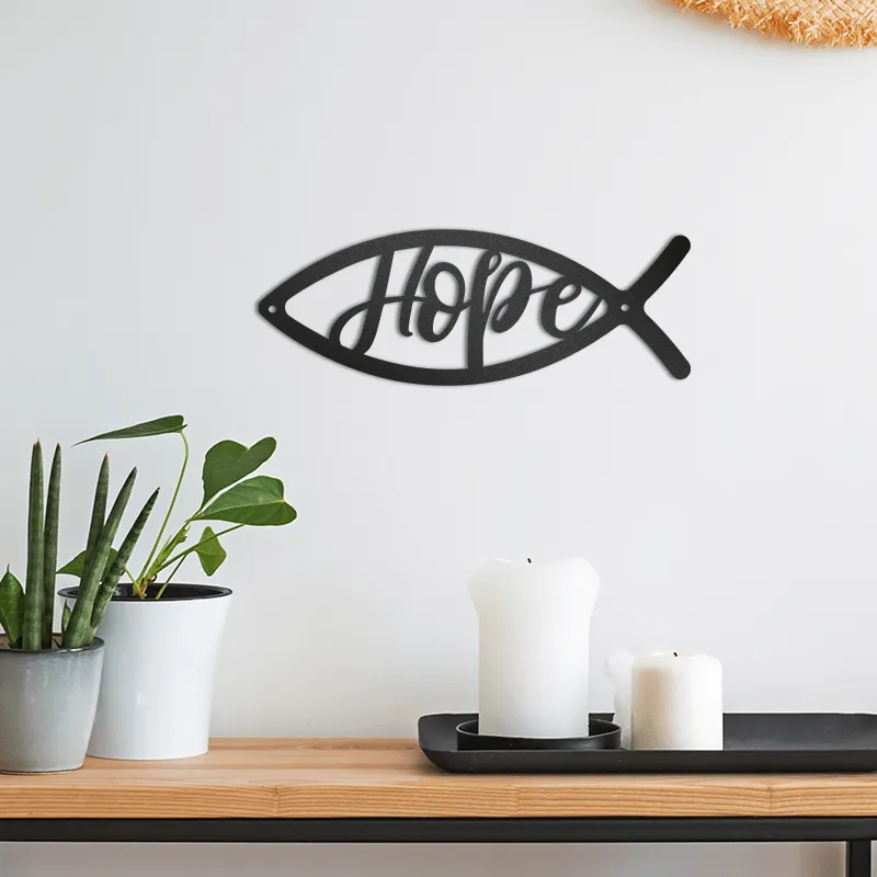 Hope Fish Monogram Cut Metal, Metal Art Wall Decor, Cut Wall Hanging ...