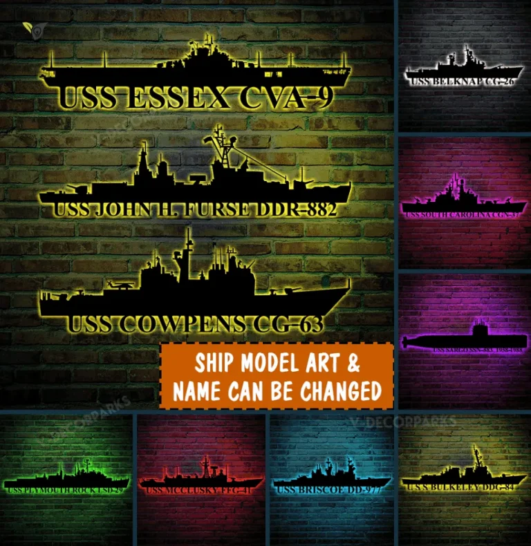 Custom Us Navy Ship Metal Sign With Lights, Personalized Us Navy Ship ...