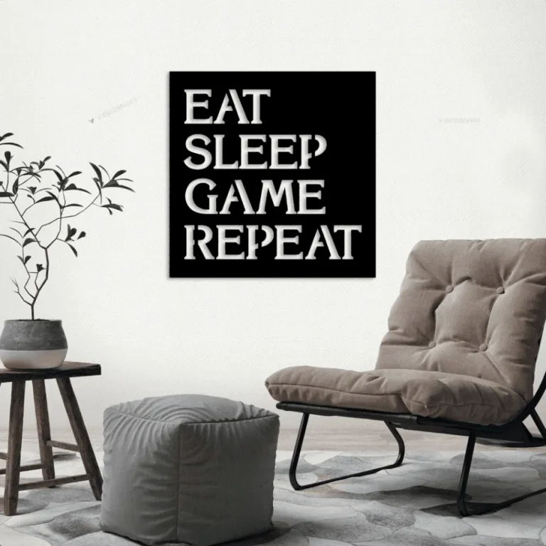 Metal Gaming Sign With Led Lights, Eat Sleep Game Repeat Sign, Metal ...