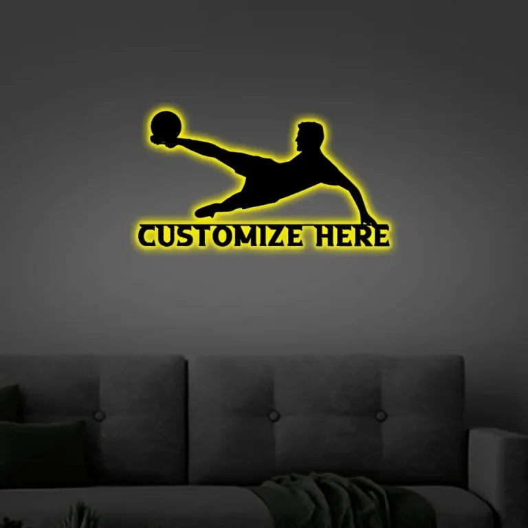 Metal Soccer Player Sign With Led Lights, Customizable Soccer Sign ...