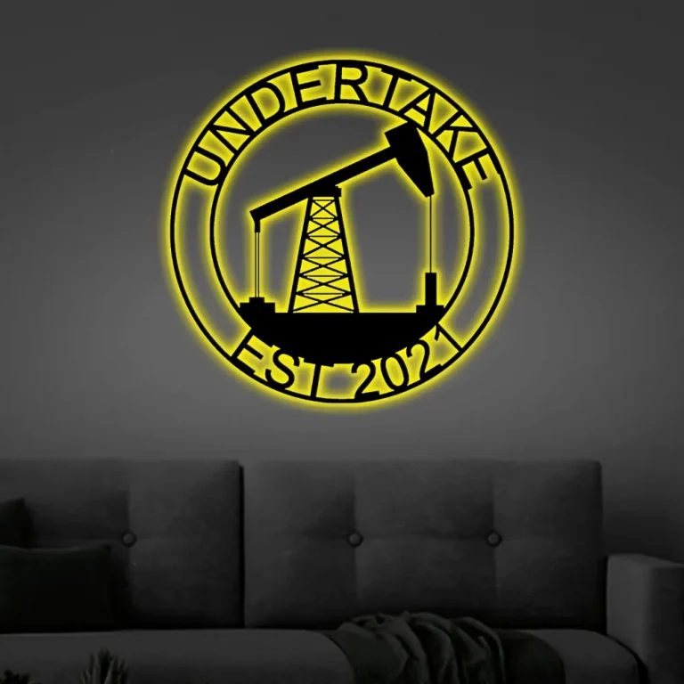 Oil Pump Sign With Led Lights, Oilfield Decor, Metal Wall Art, Pump ...