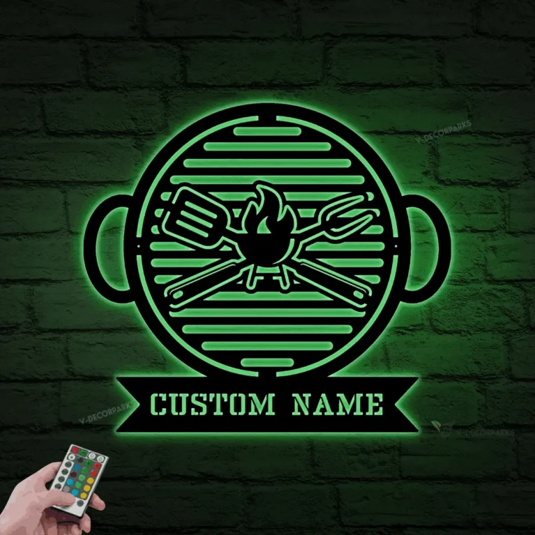 Personalized Bbq & Grill Metal Wall With Led Lights, Custom Name Patio ...