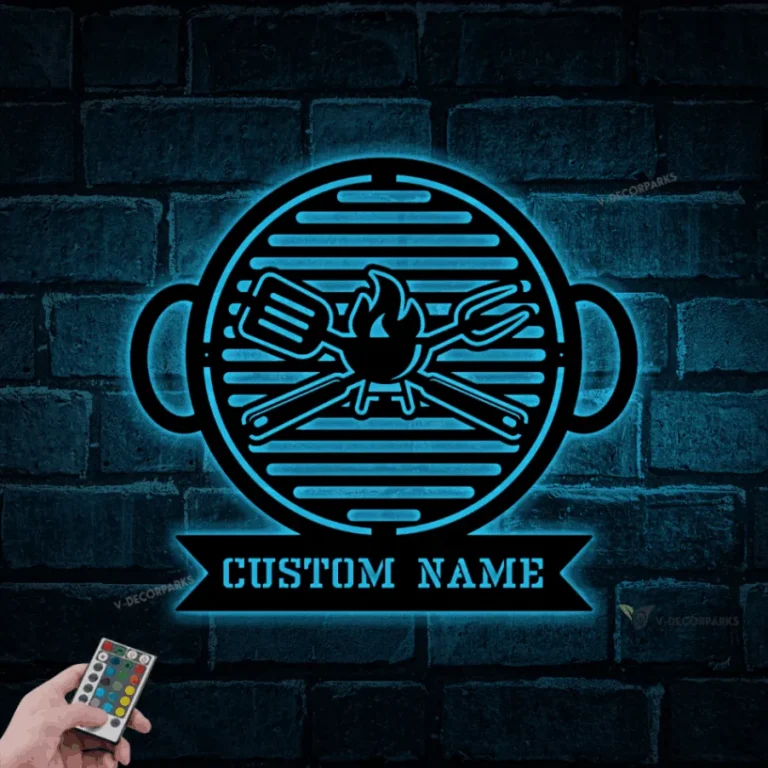 Personalized Bbq & Grill Metal Wall With Led Lights, Custom Name Patio ...