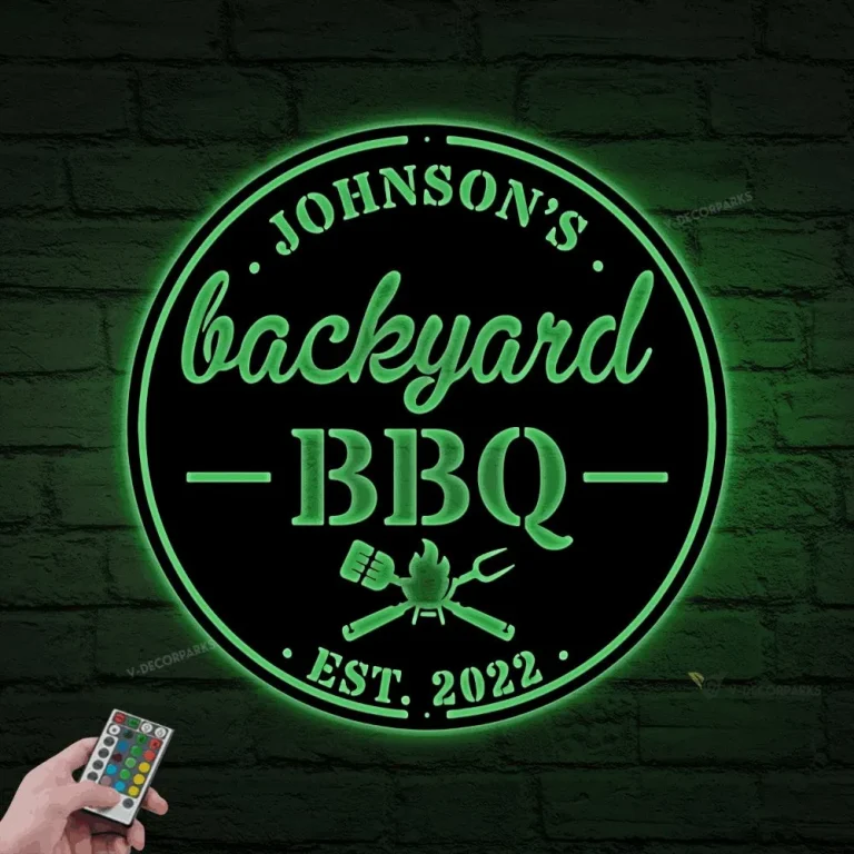 Personalized Backyard Bbq Metal Sign With Led Lights, Bbq Signs ...