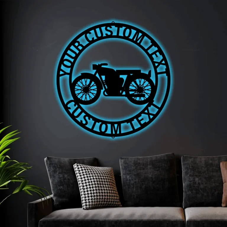 Personalized Biker Sign With Led Lights, Motorcycle Wall Art Monogram ...