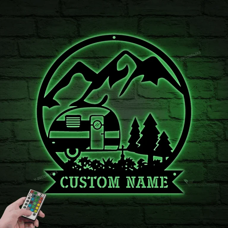 Personalized Camping Metal Sign Led Lights, Camping Car, Mountain Scene ...