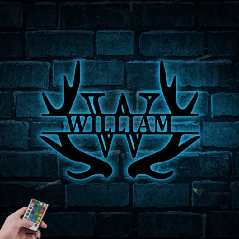 Personalized Deer Antler Monogram Metal Sign With Led Lights, Custom ...