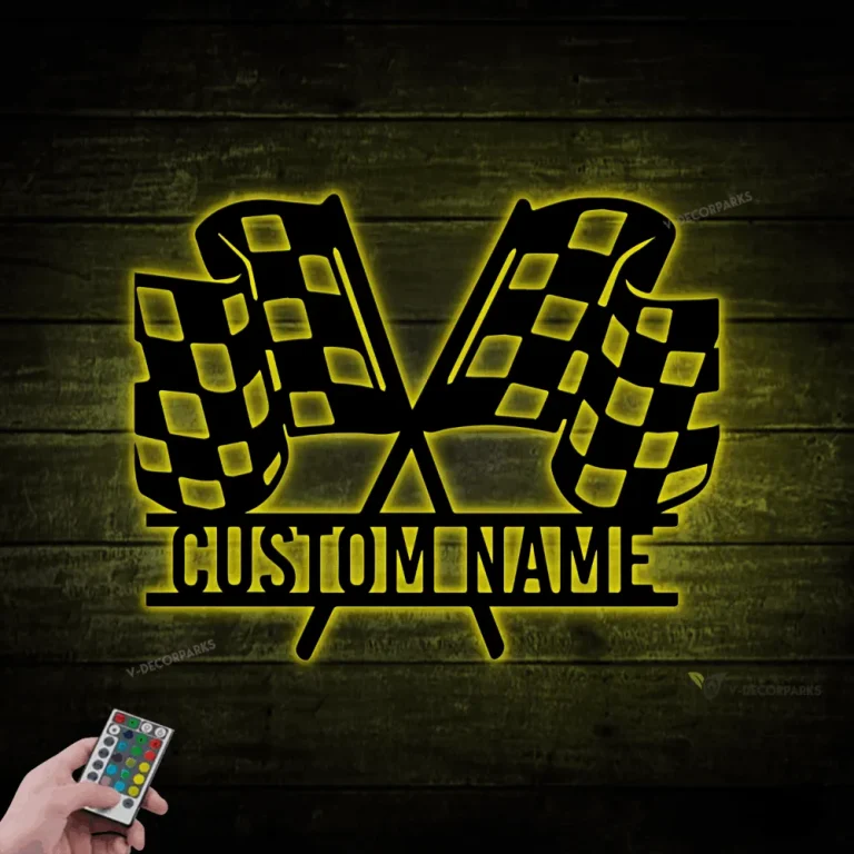 Personalized F1 Flag Metal Sign With Led Lights, Checkered Race Flags ...