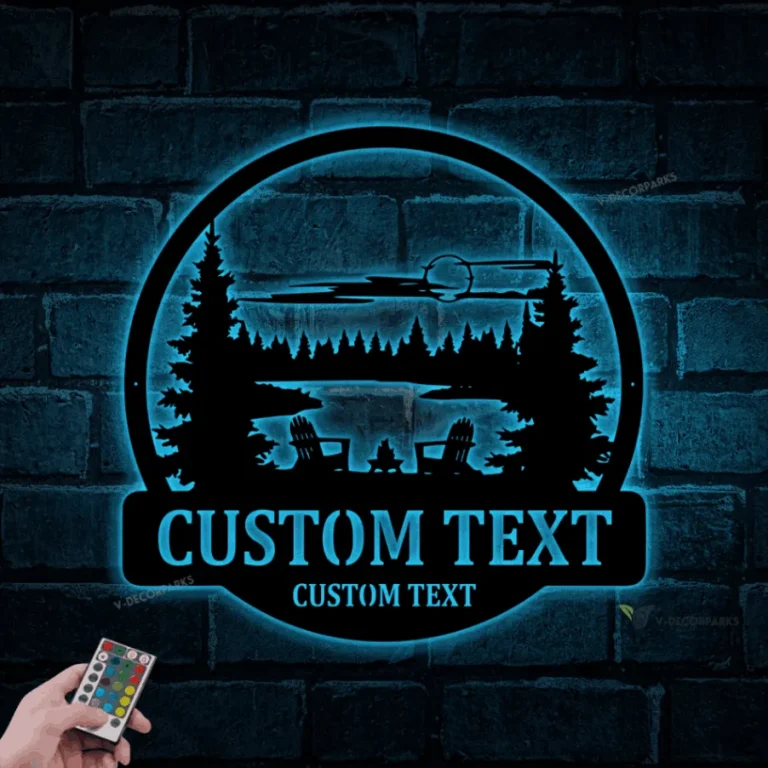 Personalized Fire Pit Metal Sign With Led Lights, Custom Camping Name ...