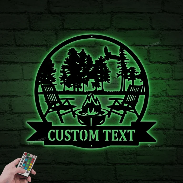 Personalized Fire Pit Metal Sign With Led Lights, Custom Camping Name ...