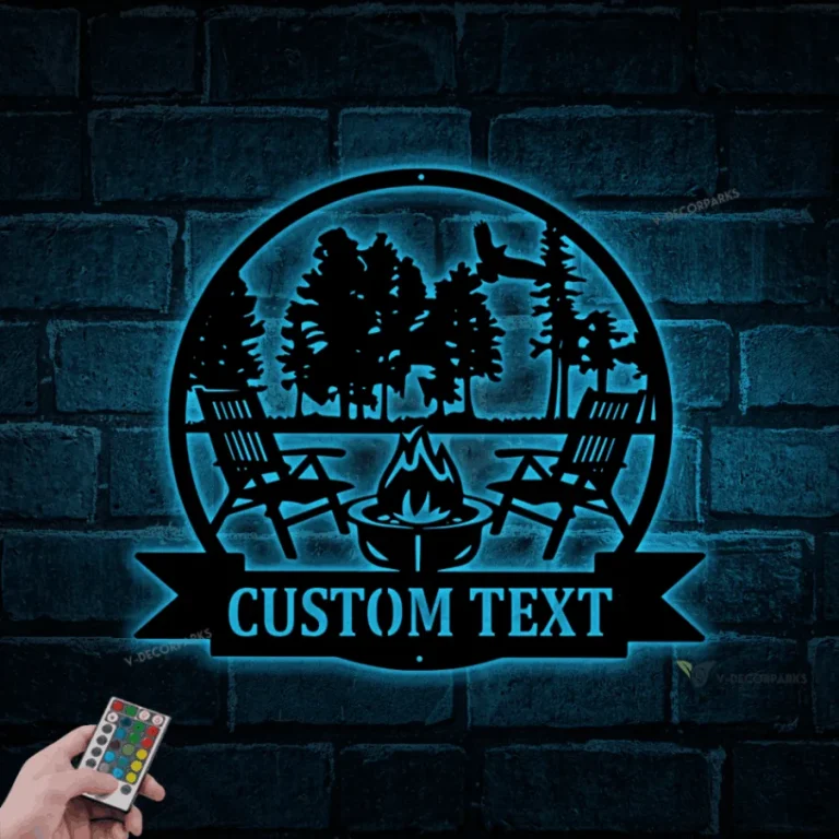 Personalized Fire Pit Metal Sign With Led Lights, Custom Camping Name ...