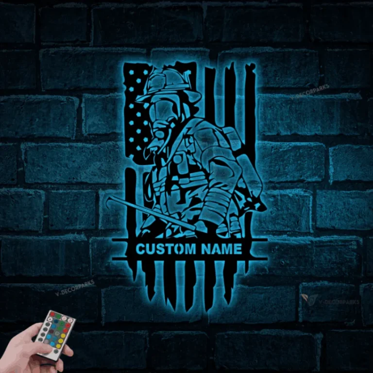 Personalized Firefighter Metal Sign With Led Lights, Custom Fireman ...