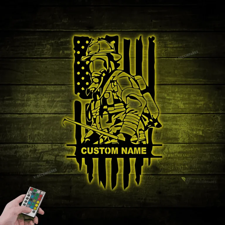 Personalized Firefighter Metal Sign With Led Lights, Custom Fireman ...