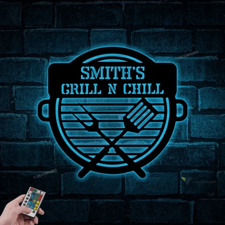 Personalized Grill N Chill Metal Sign With Led Lights, Custom Grilling ...